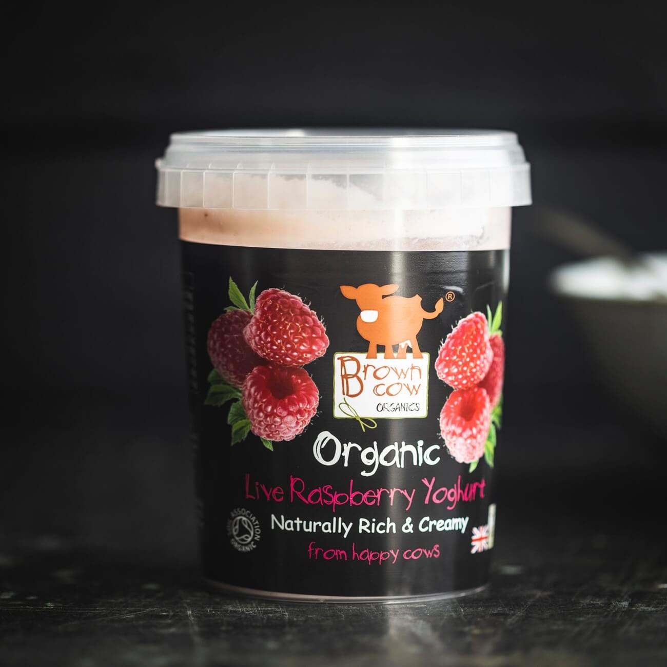 Organic Brown Cow Organics raspberry yoghurt 480g / Riverford