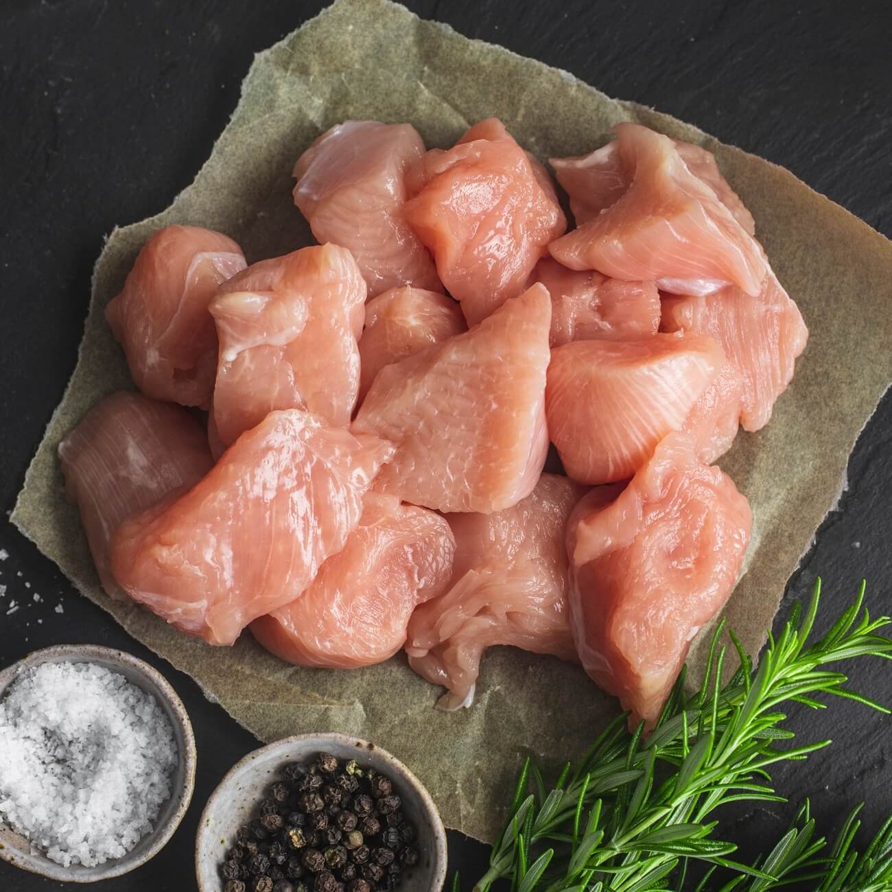 Organic Turkey diced breast (previously frozen) 300g / Riverford