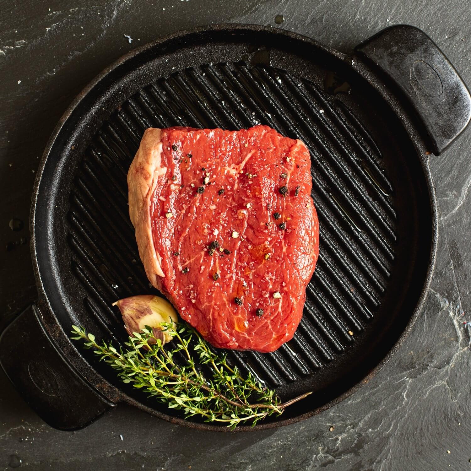 Organic Beef thick cut rump steak 250g / Riverford