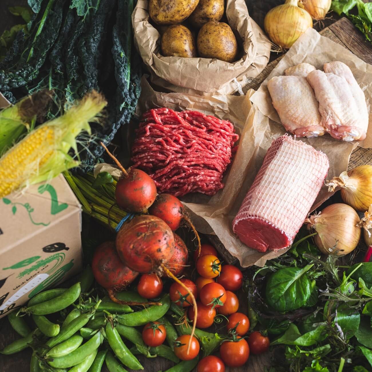 Organic Seasonal organic veg box plus meat - medium / Riverford