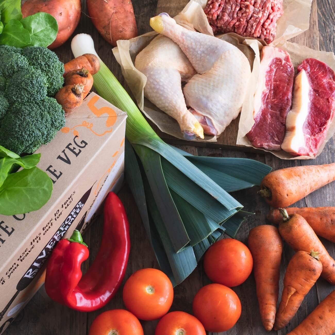 Organic Quick organic veg box plus meat – small / Riverford