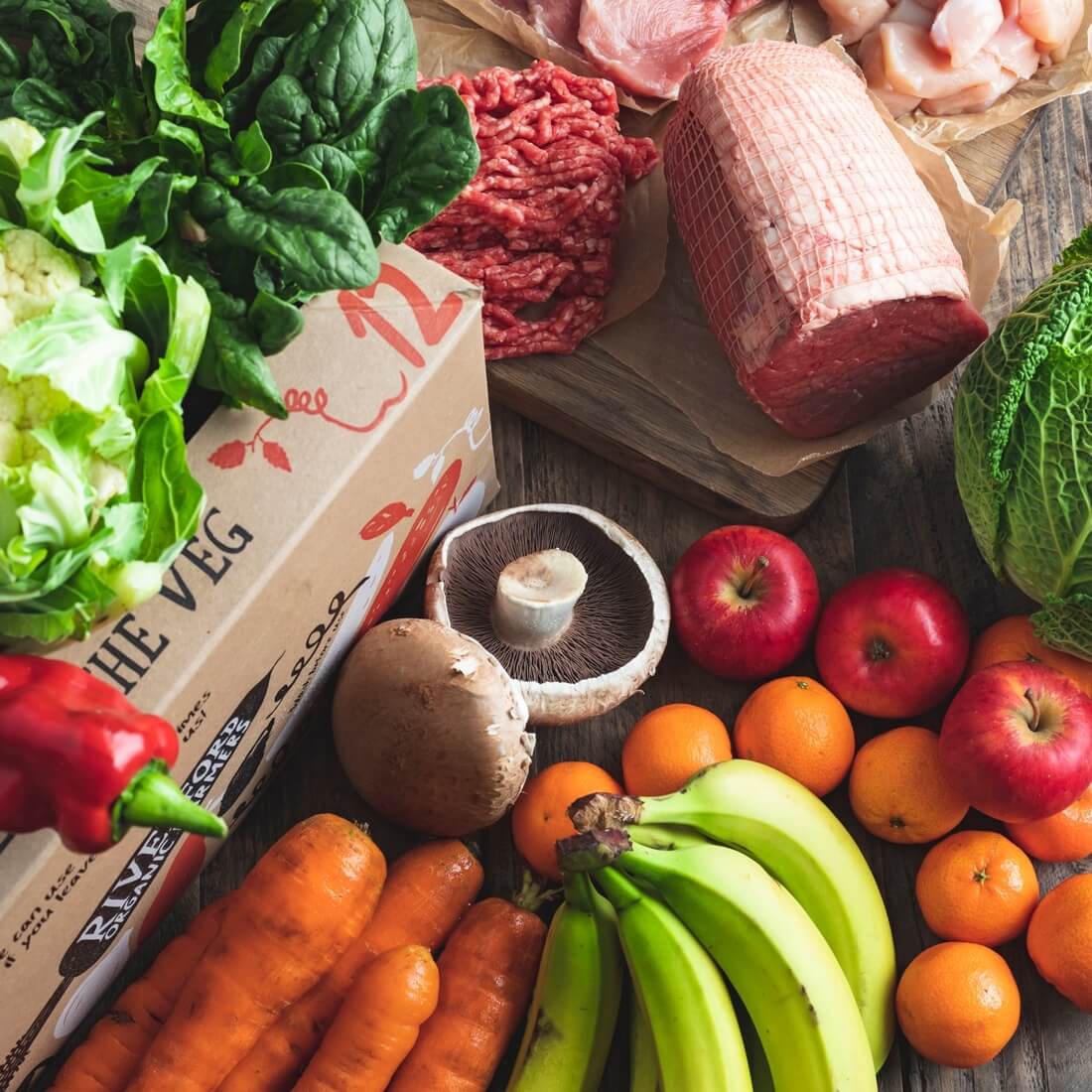 Organic Quick organic fruit & veg box plus meat – large / Riverford