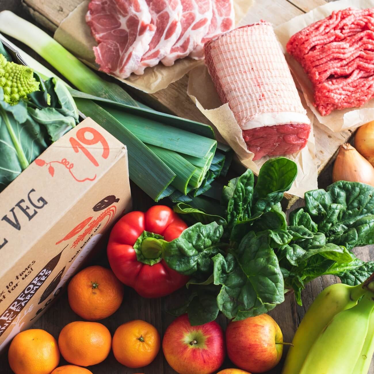 Organic Quick organic fruit & veg box plus meat – medium / Riverford