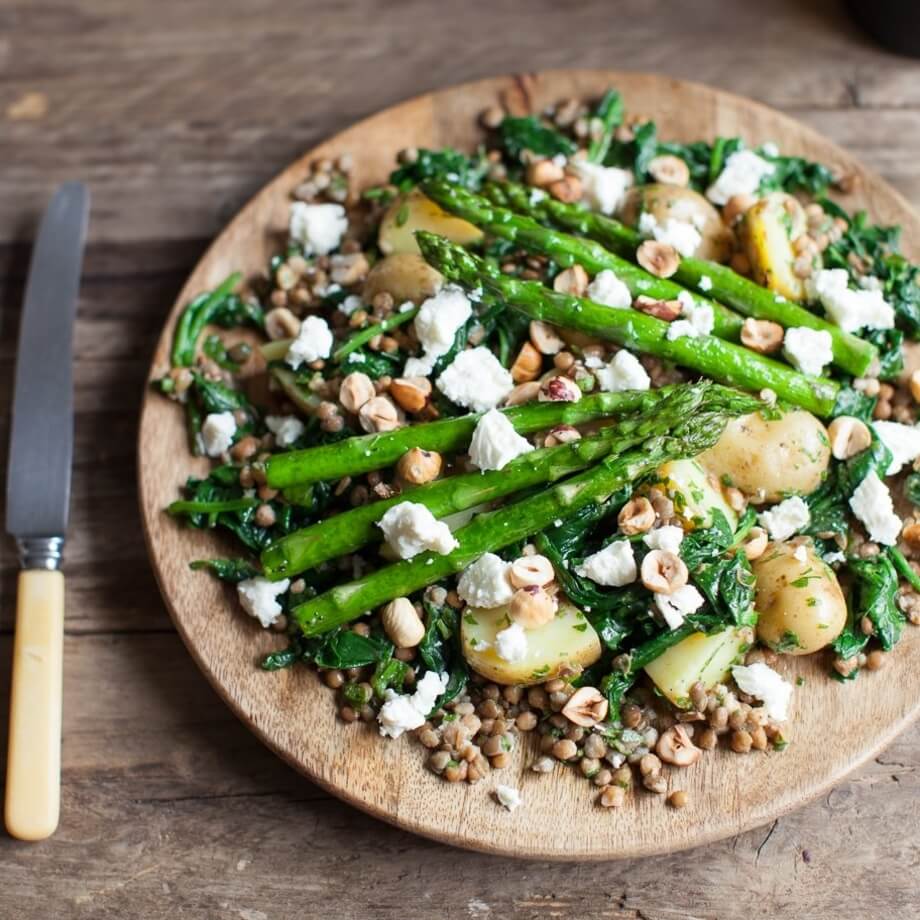 Spiced oca with spinach and dressed lentils recipe / Riverford