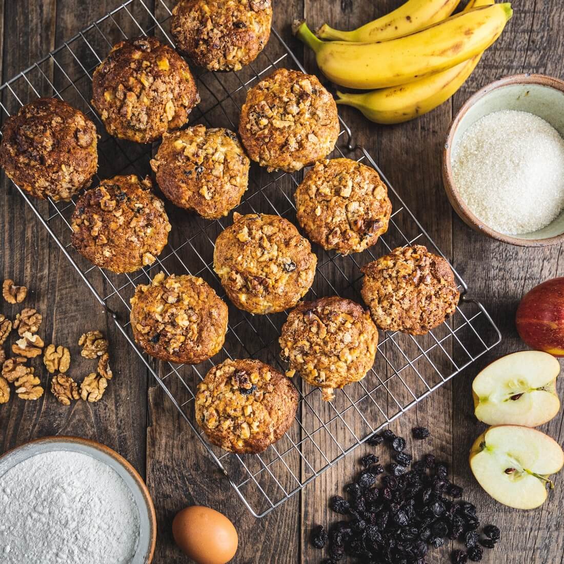 Organic Vegan apple, sour cherry & hazelnut muffins kit / Riverford