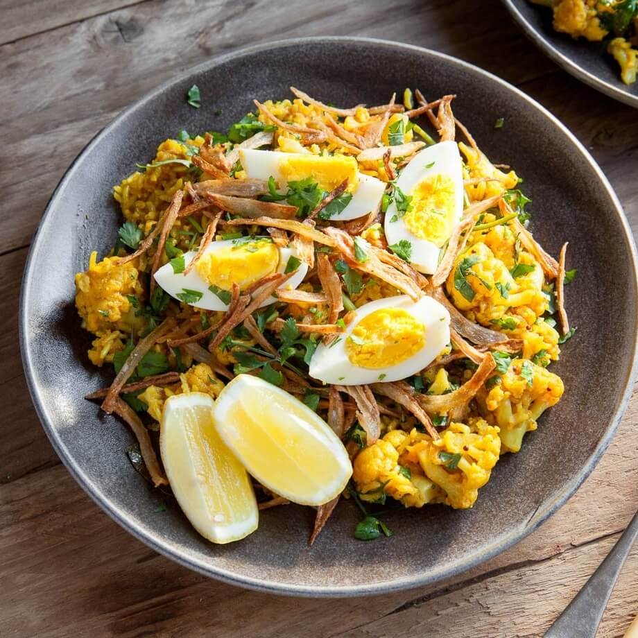 Spinach kedgeree recipe / Riverford