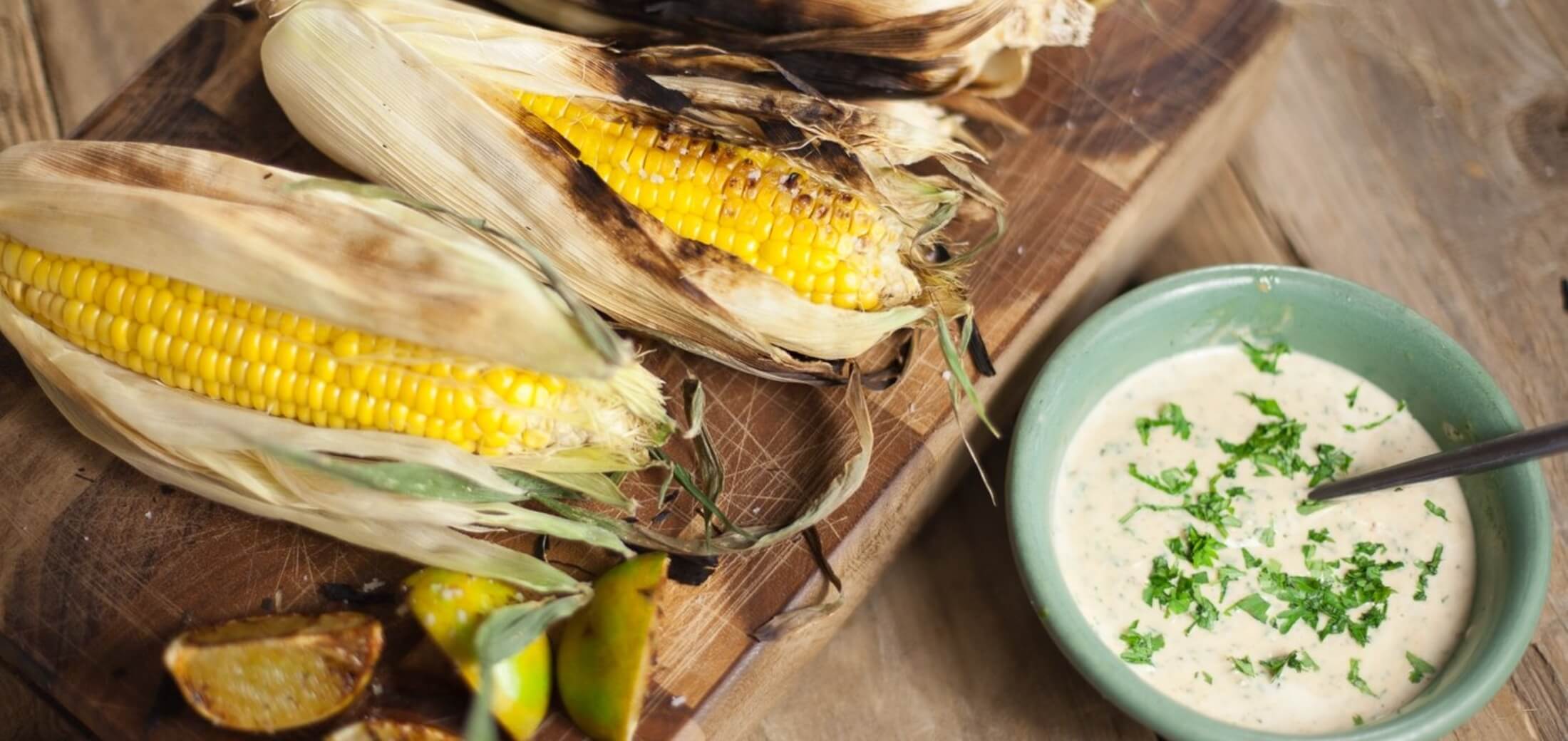 Barbecued sweetcorn with chipotle and charred limes / Riverford