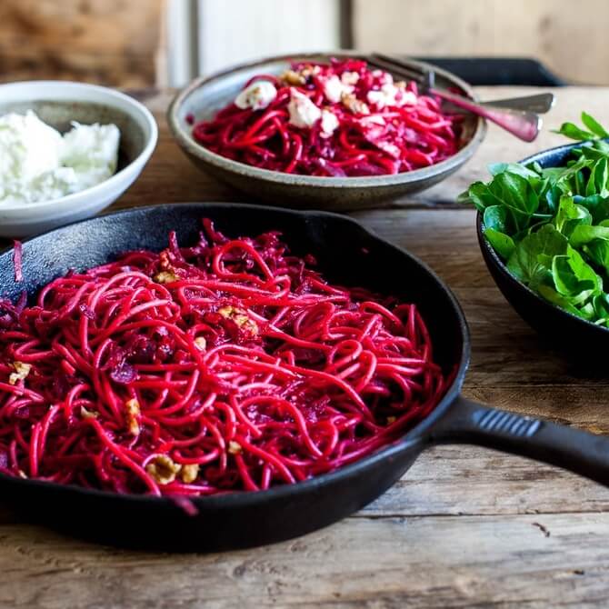 Beetroot, chilli and rosemary spaghetti recipe / Riverford