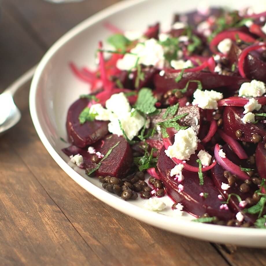 Roasted beetroot, carrot, lentil and cumin seed salad / Riverford