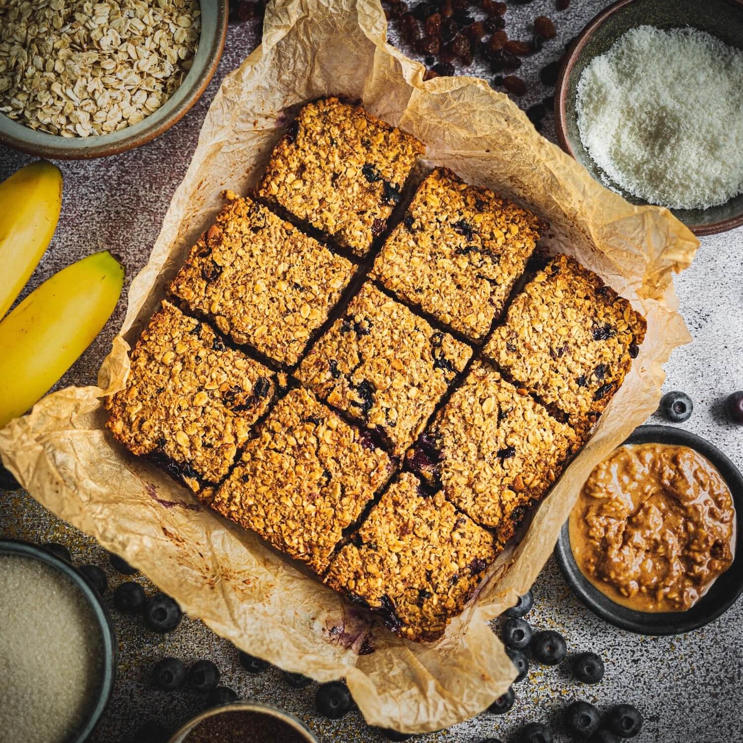 Blueberry, sour cherry & coconut flapjack kit / Riverford