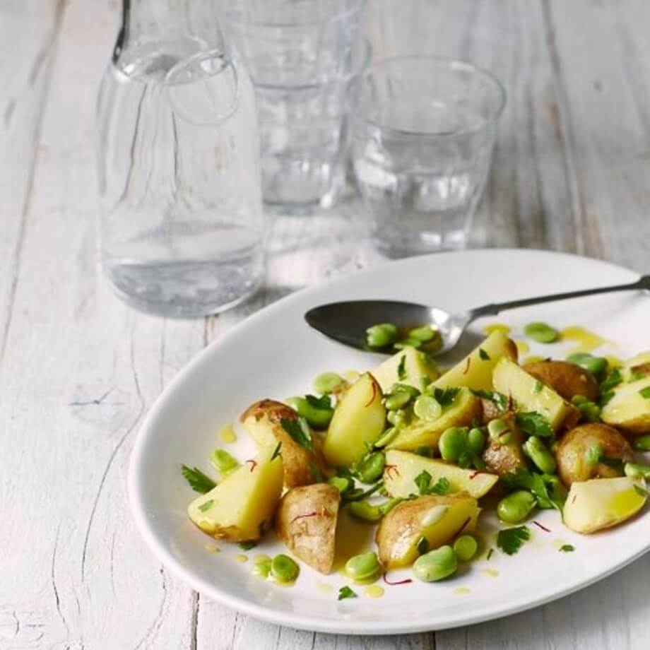 Pollock and saffron potatoes with braised fennel and aioli / Riverford