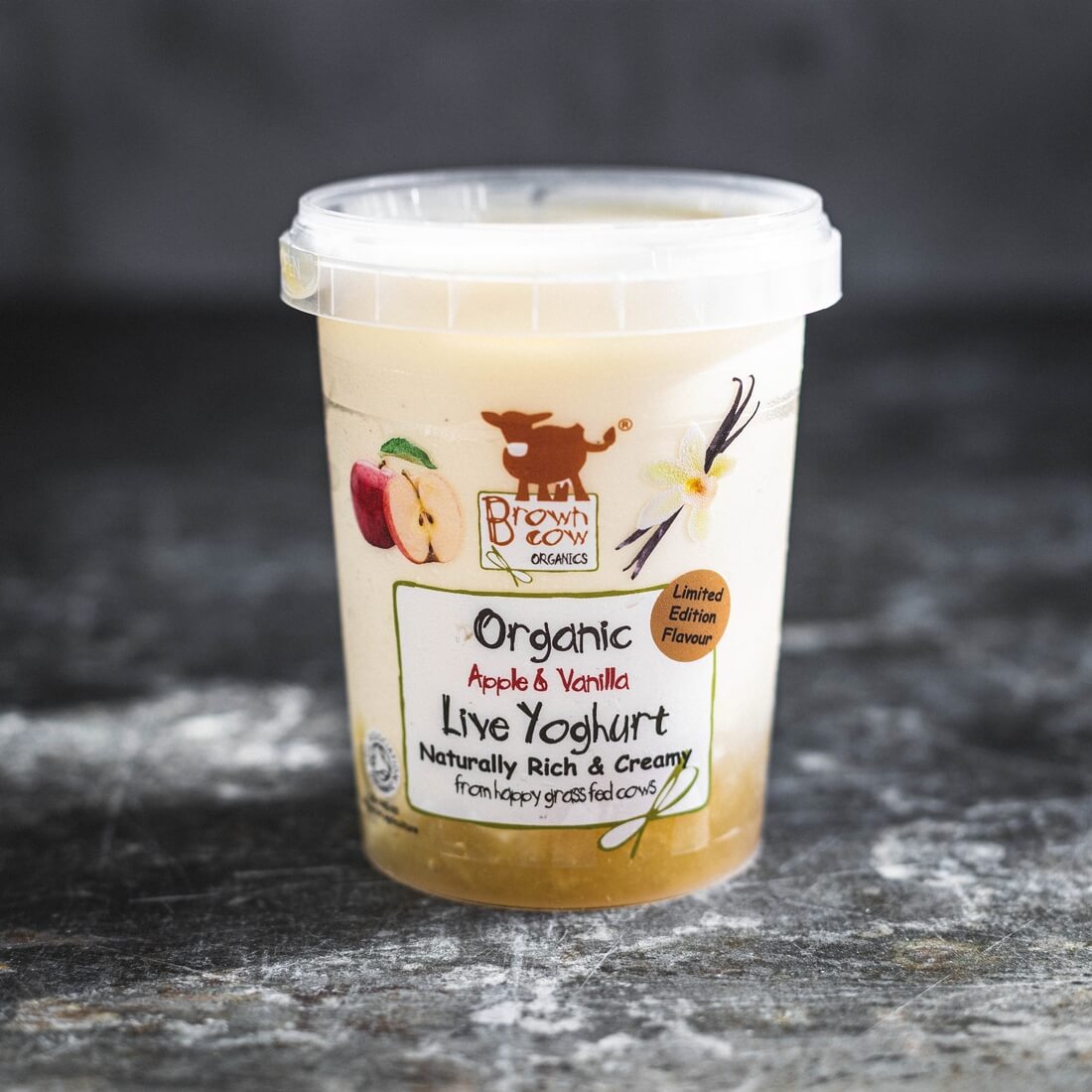 Organic Brown Cow Organics apple & vanilla yoghurt 450g / Riverford