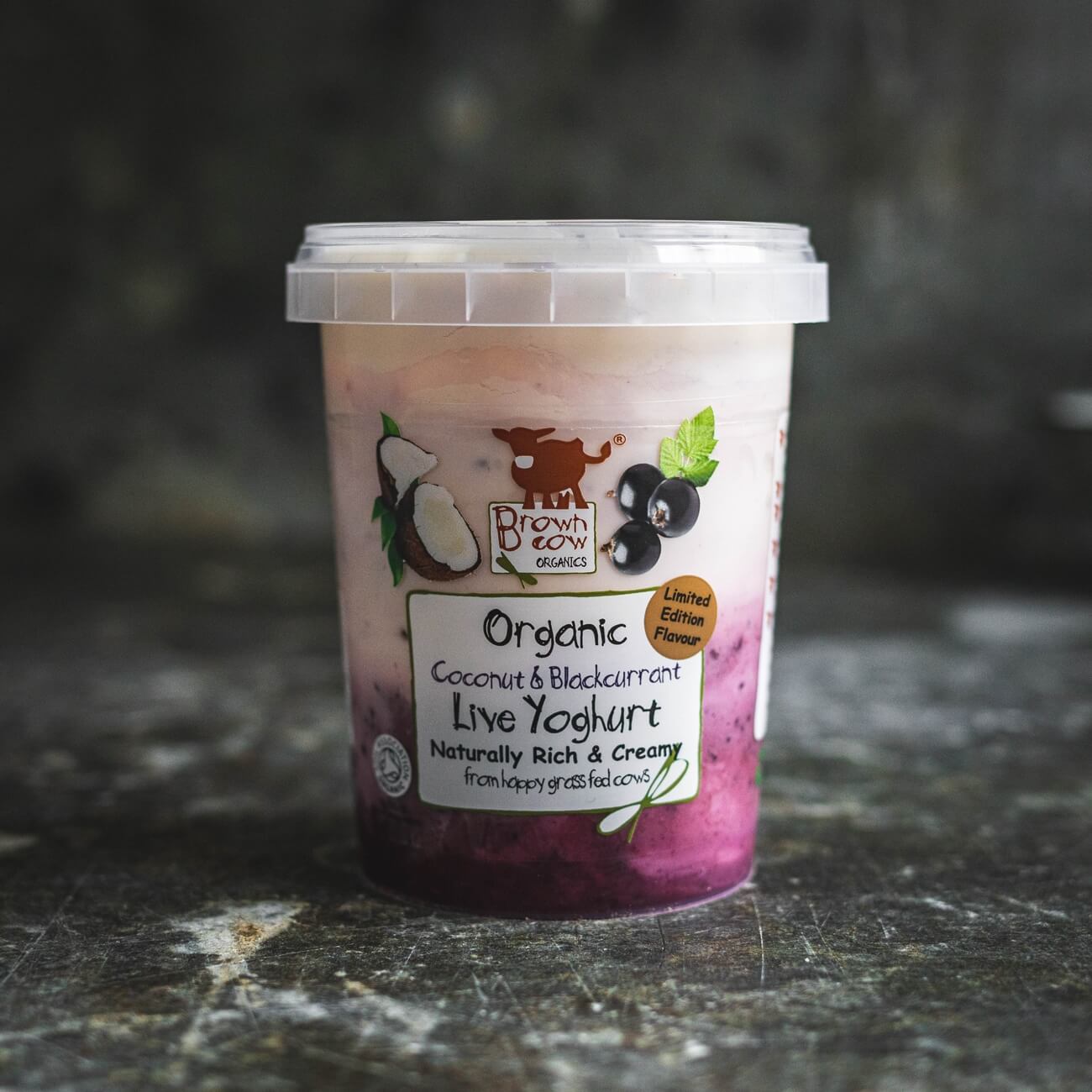 Organic Brown Cow Organics coconut & blackcurrant yoghurt 450g / Riverford