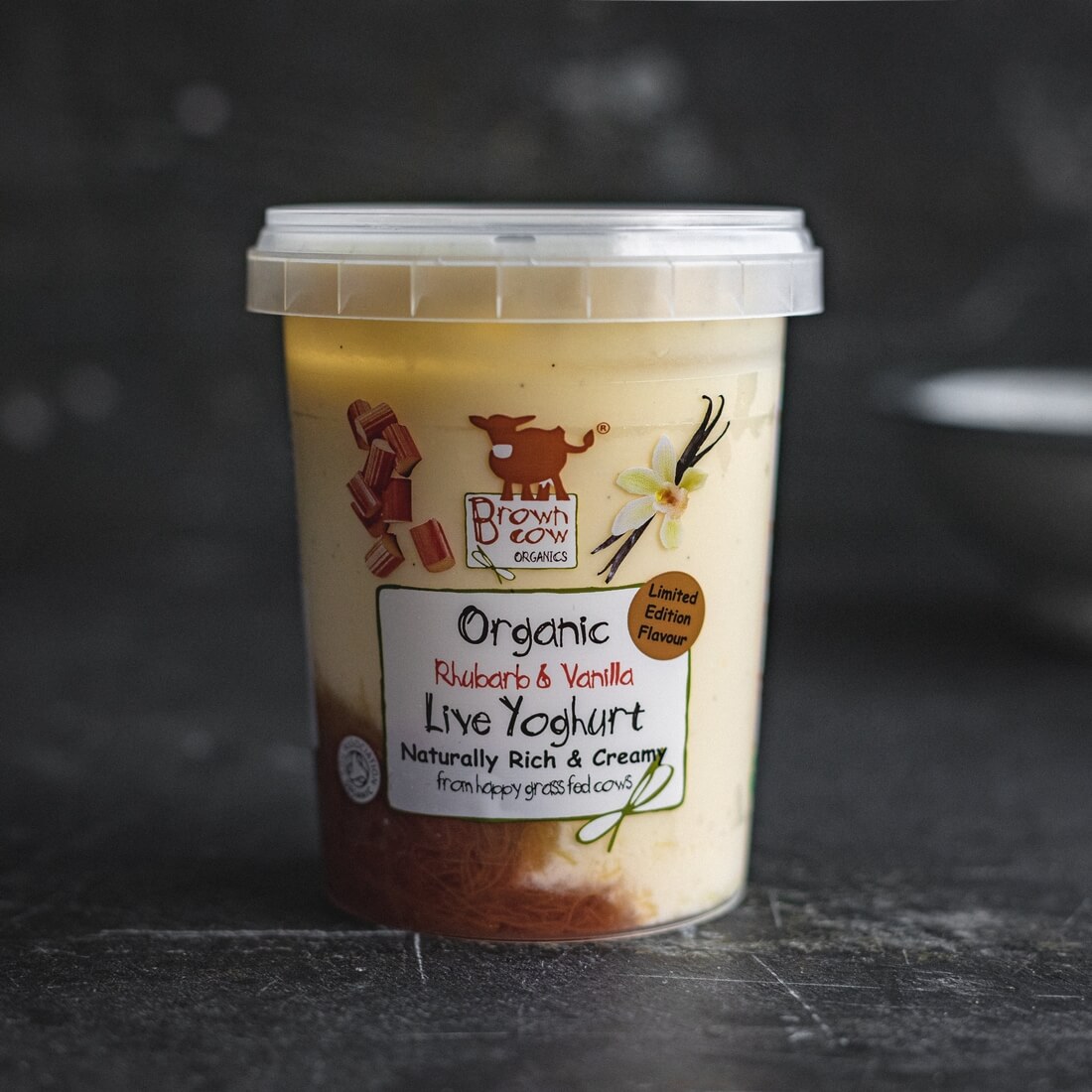 Organic Brown Cow Organics rhubarb & vanilla yoghurt 450g / Riverford