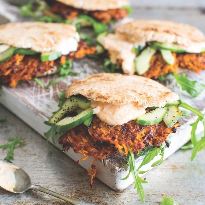 Carrot fritter pittas recipe / Riverford