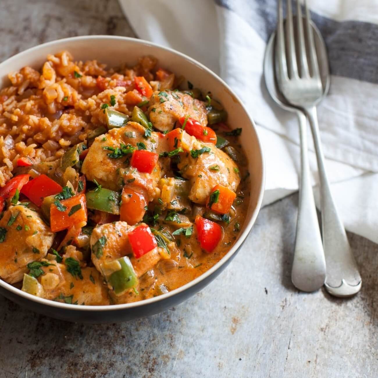 Chicken paprikash with tomato and cumin rice recipe / Riverford