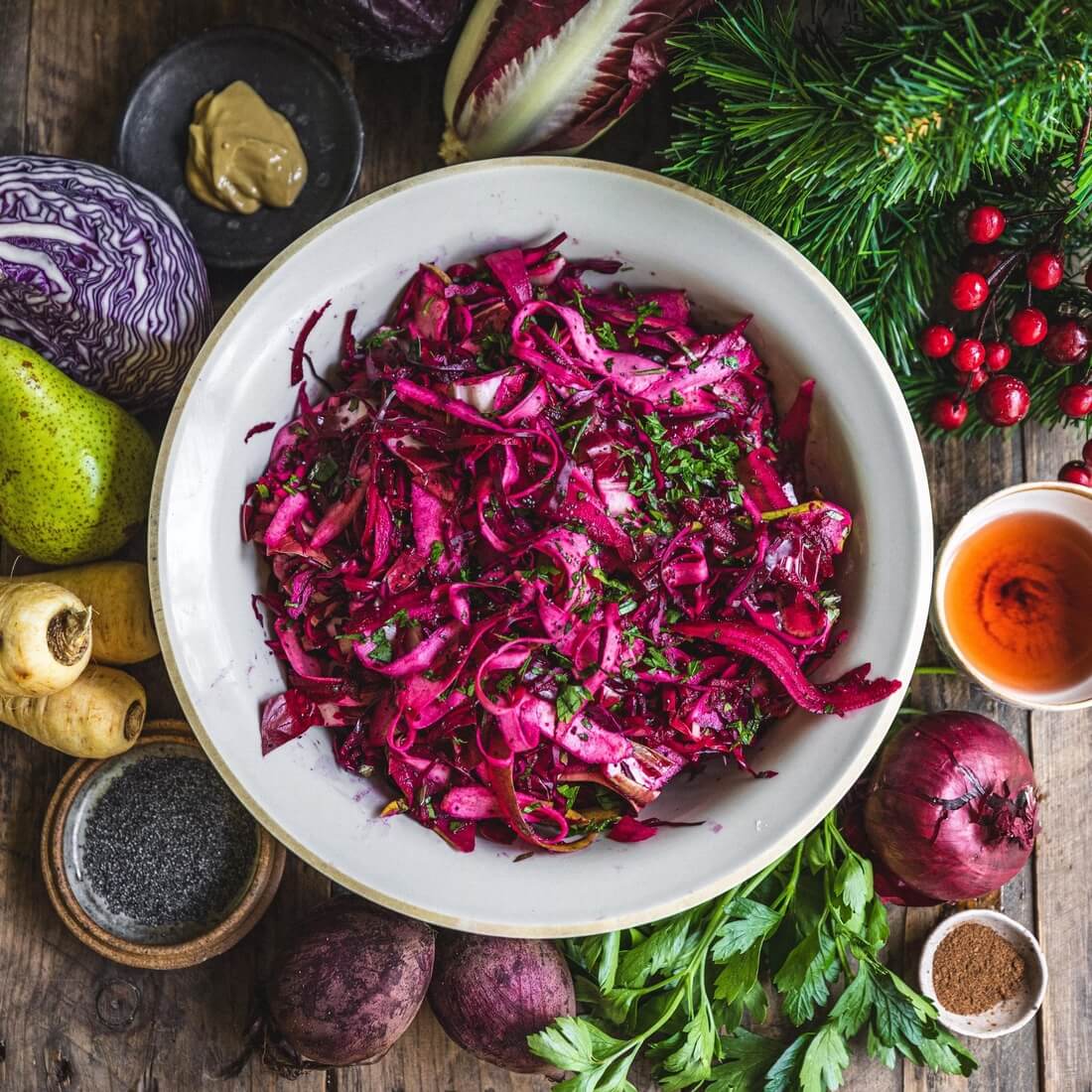 Pear, parsnip & red cabbage slaw kit / Riverford