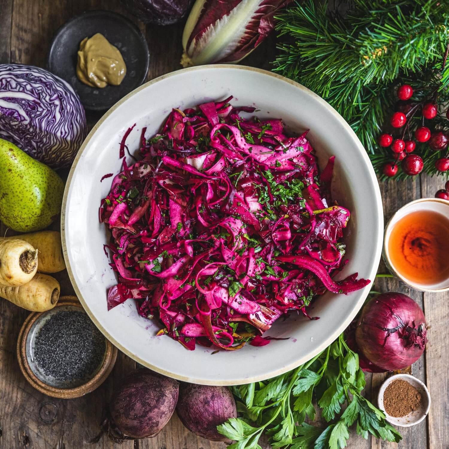 Pear, parsnip & red cabbage slaw kit / Riverford