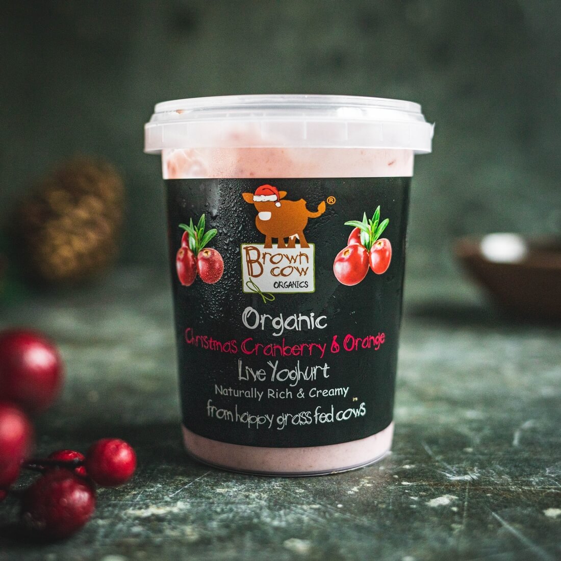 Organic Brown Cow Organics cranberry & orange yoghurt 450g / Riverford