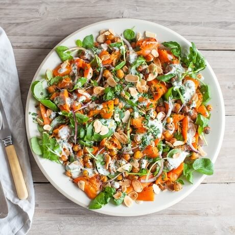 Crushed carrot salad with crispy spiced chickpeas and kefi... / Riverford