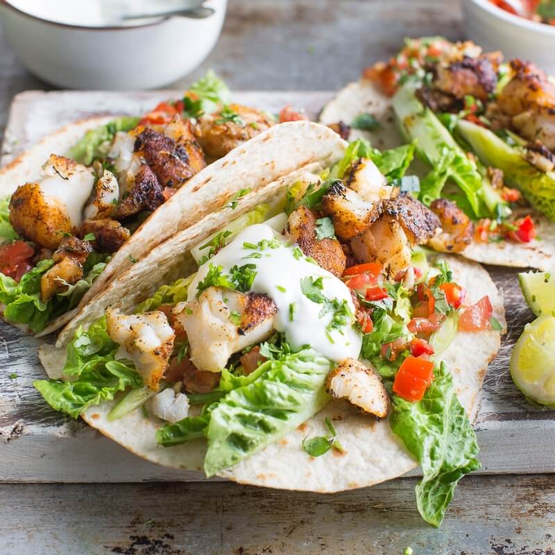 Fish Tacos and Summer Salad with Salsa and Soured Cream / Riverford