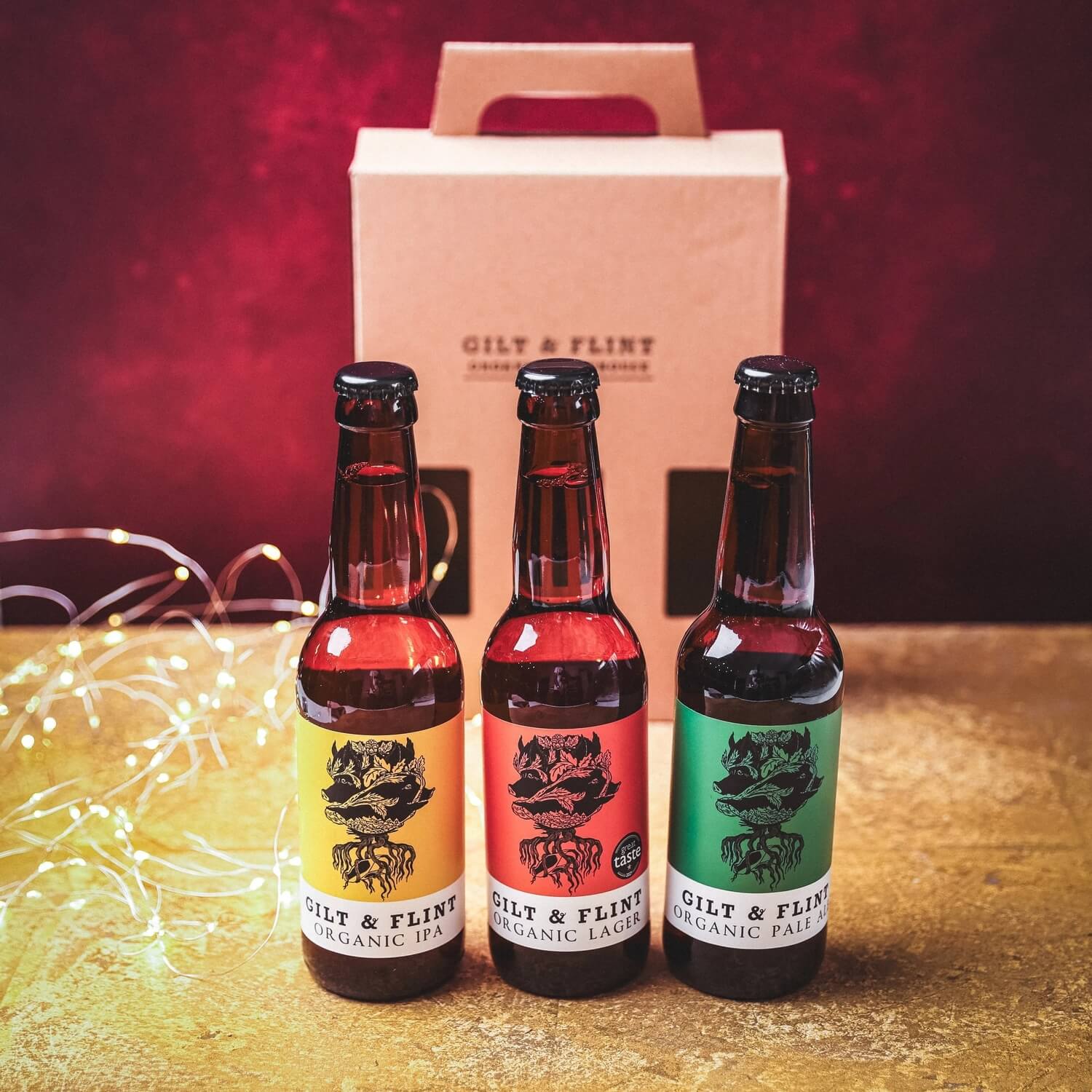 Organic Gilt & Flint Mixed beer gift pack x3, 330ml / Riverford