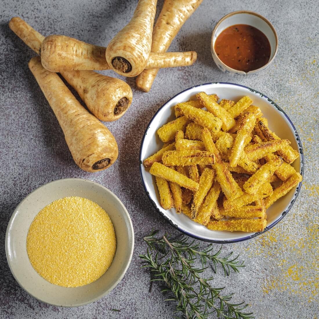 Organic Crispy Parsnip & Rosemary Dippers with Snap Relish Kit / Riverford