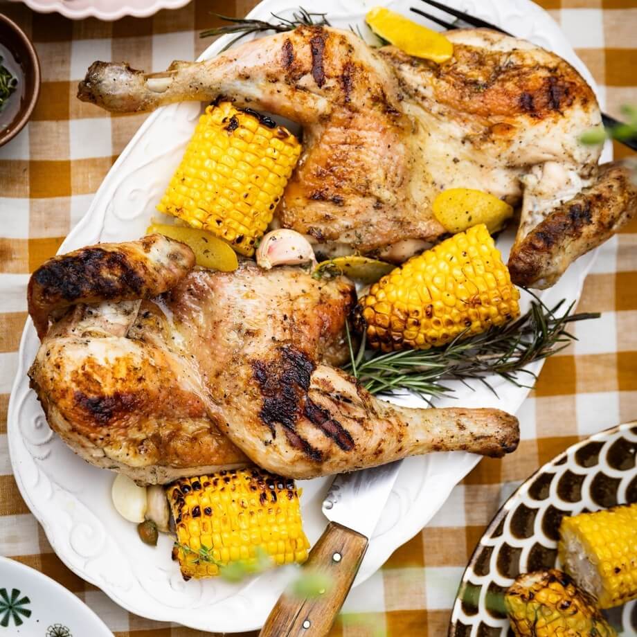 Organic Half chicken with lemon and herbs 700g / Riverford