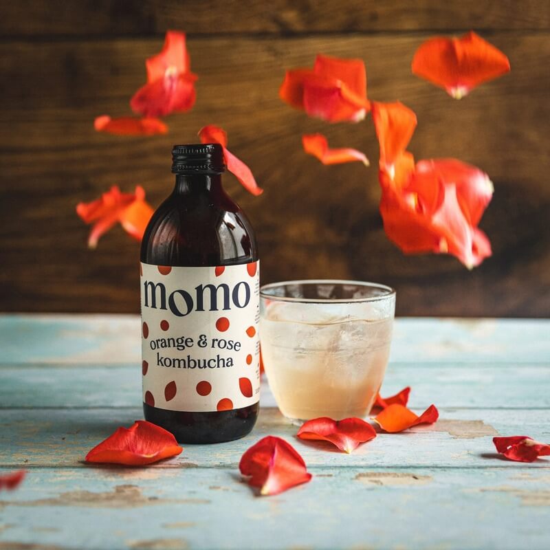 Organic Momo orange & rose kombucha x1, 330ml / Riverford