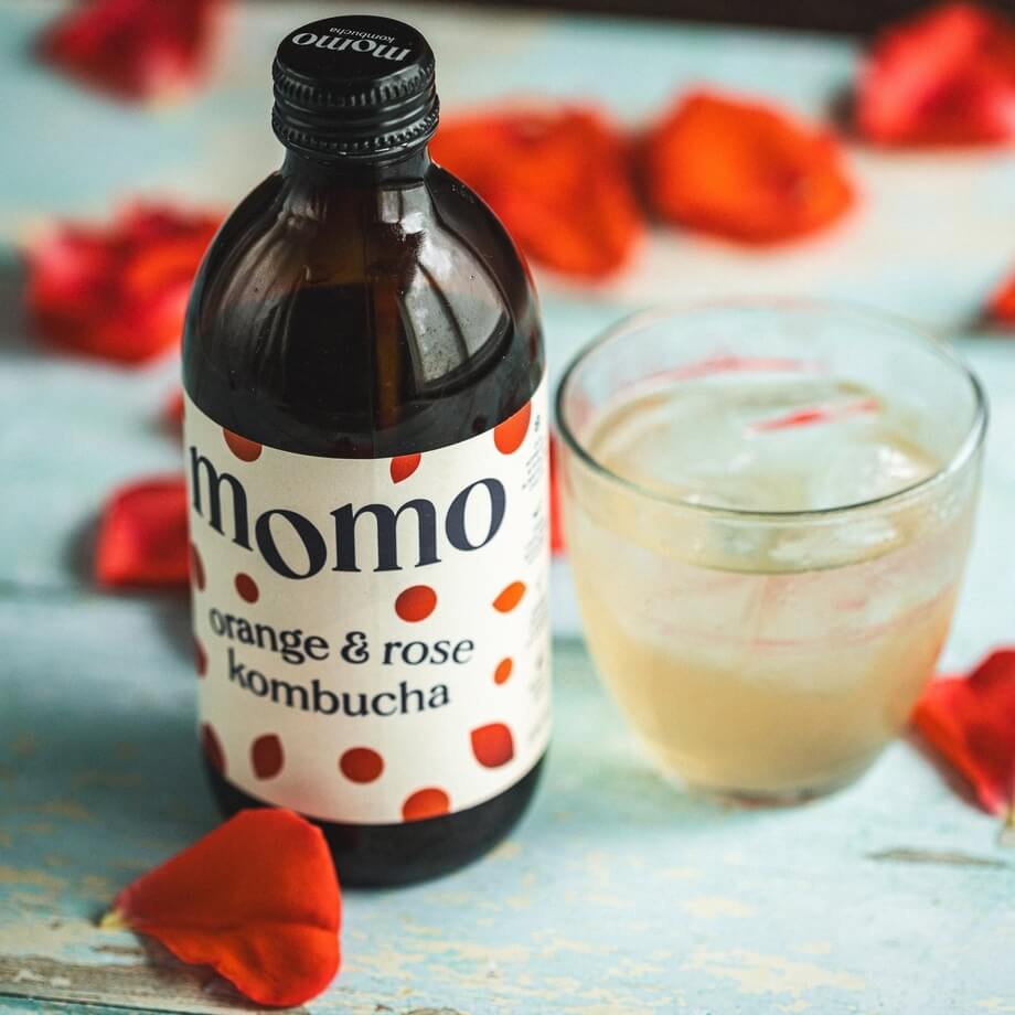Organic Momo orange & rose kombucha x1, 330ml / Riverford