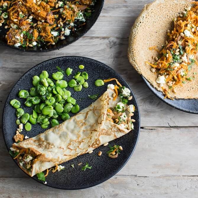 Moroccan carrot and buckwheat crêpes recipe / Riverford