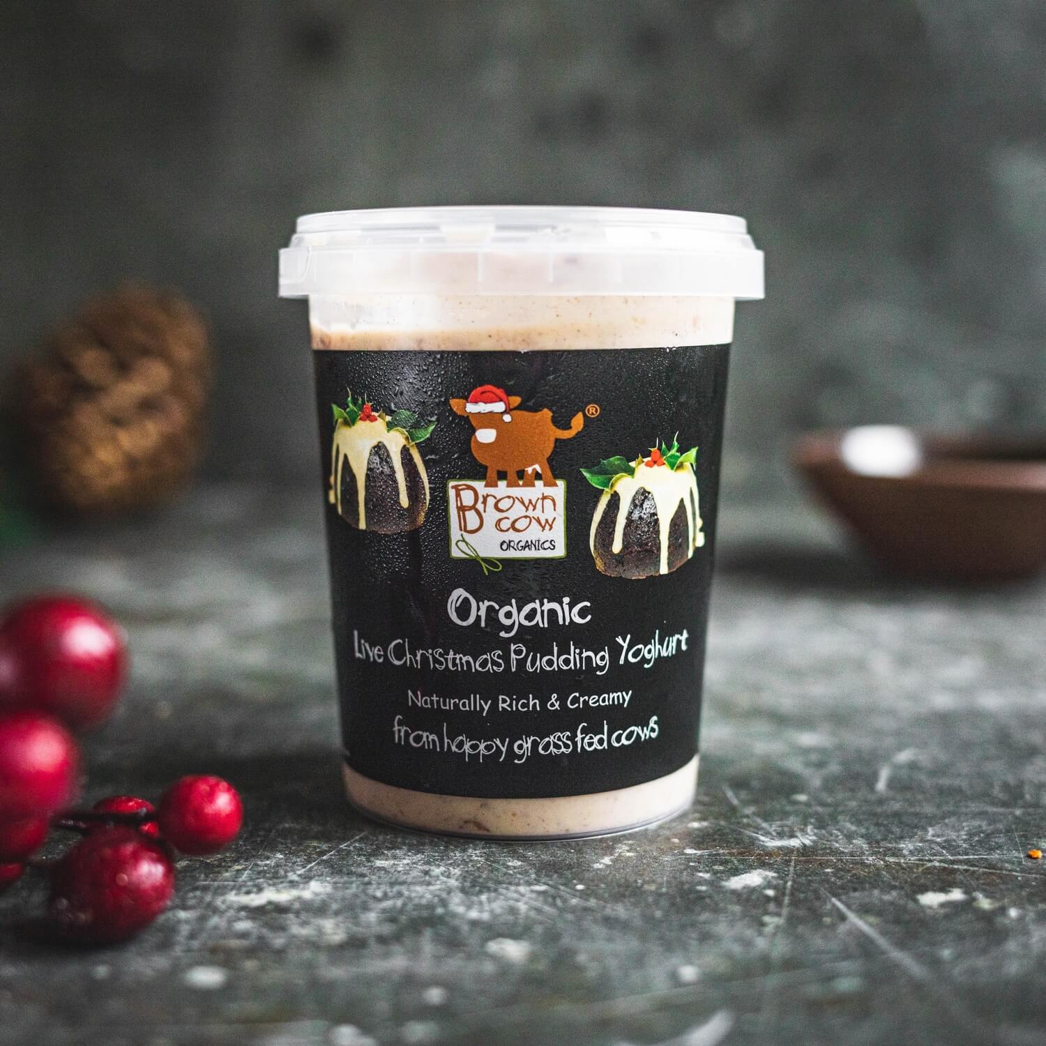 Brown Cow Organics Christmas pudding yoghurt 450g / Riverford