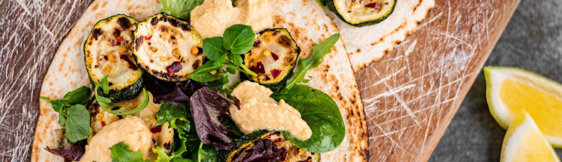 Herby Courgette & Smoked Hummus Wraps recipe / Riverford