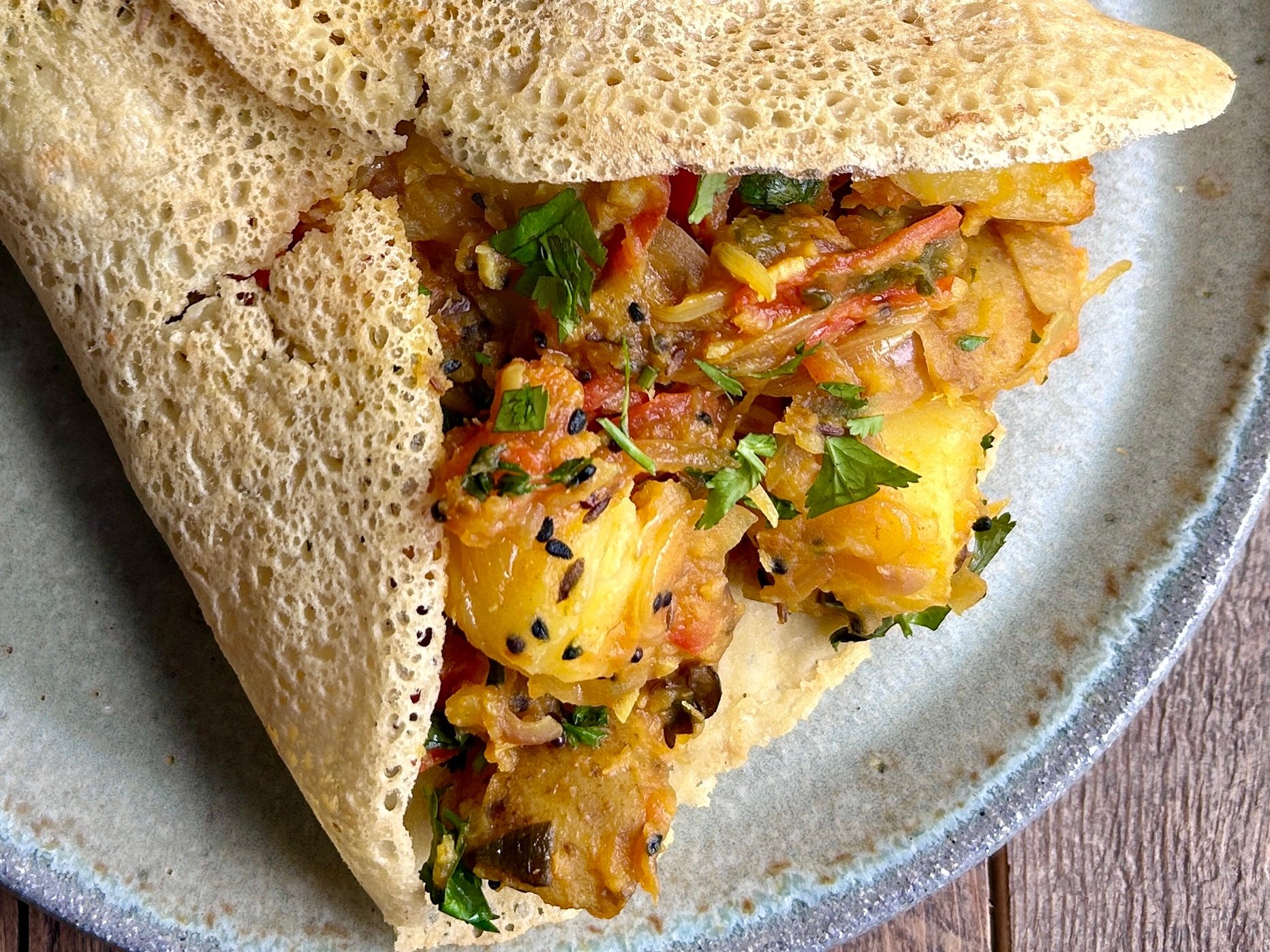 Dosa pancakes & spiced potatoes recipe / Riverford