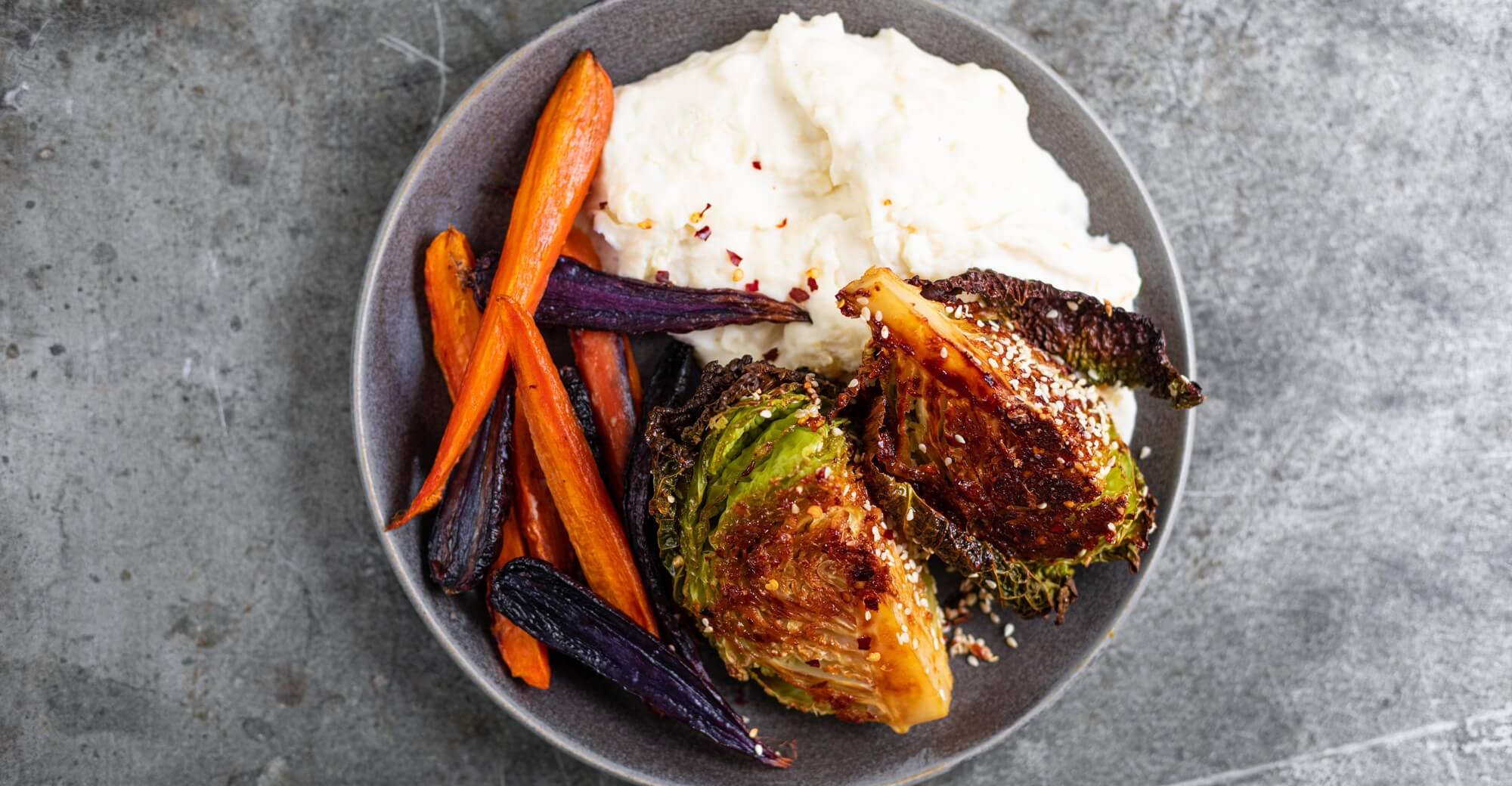 Roast Sesame Savoy Wedges & Miso Mash recipe / Riverford
