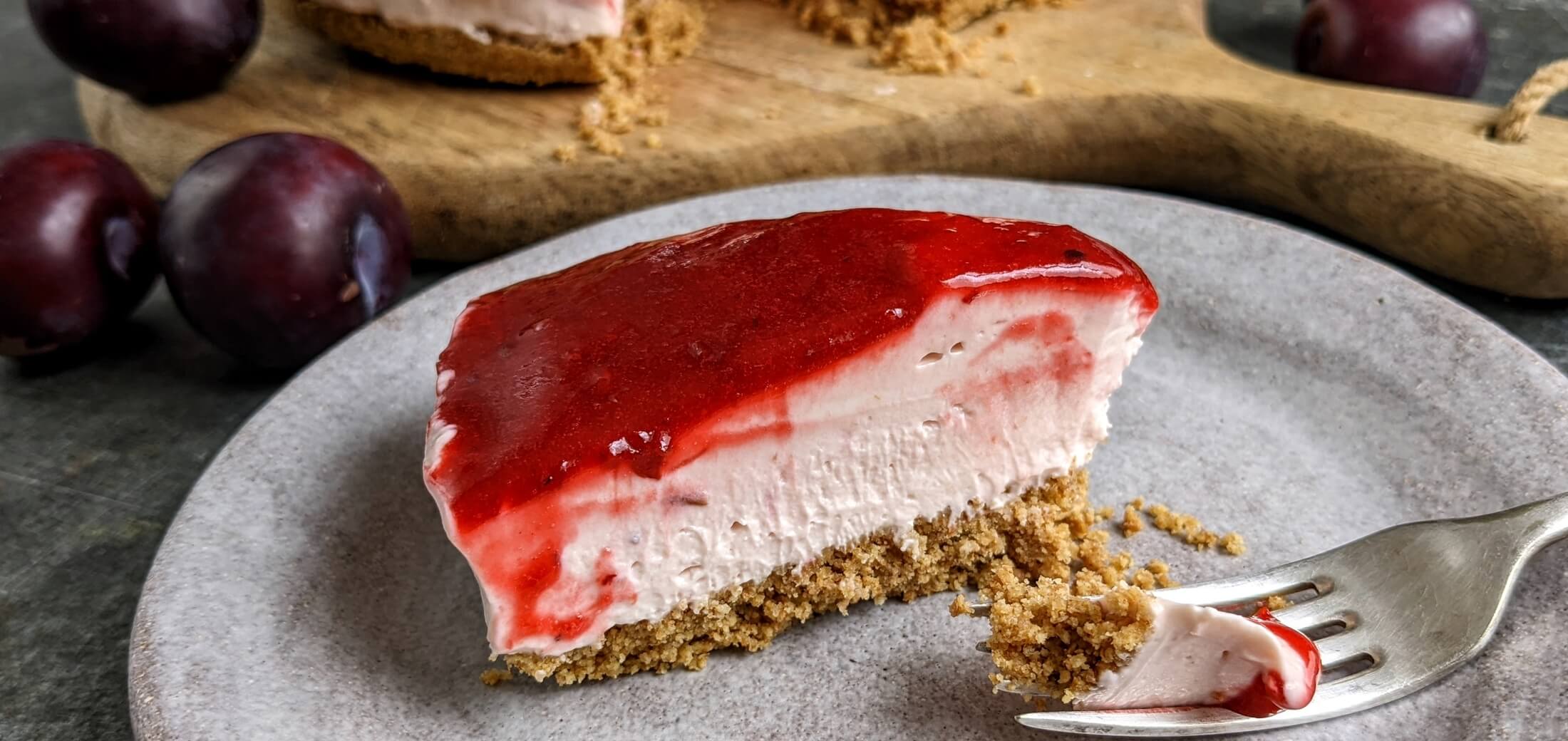 Plum and cardamom cheesecake recipe / Riverford