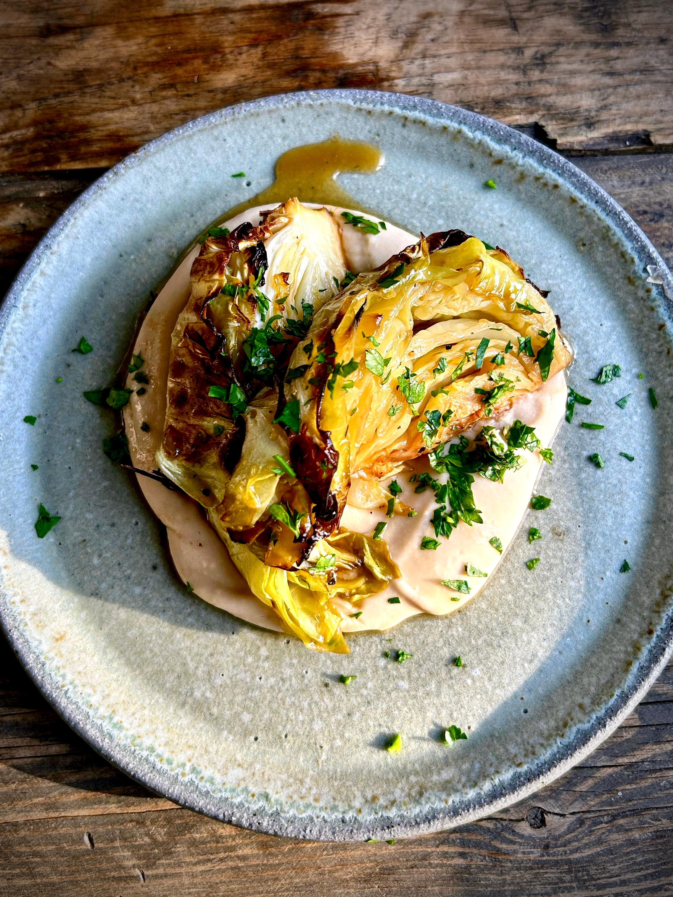 Roasted cabbage with white bean & garlic purée recipe / Riverford