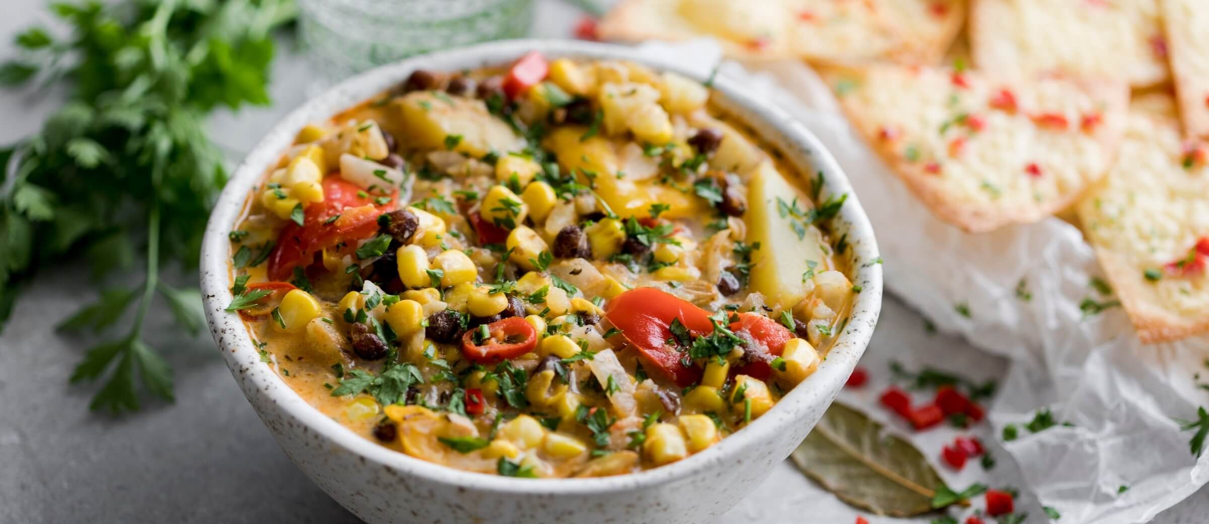 Creamy sweetcorn chowder recipe / Riverford