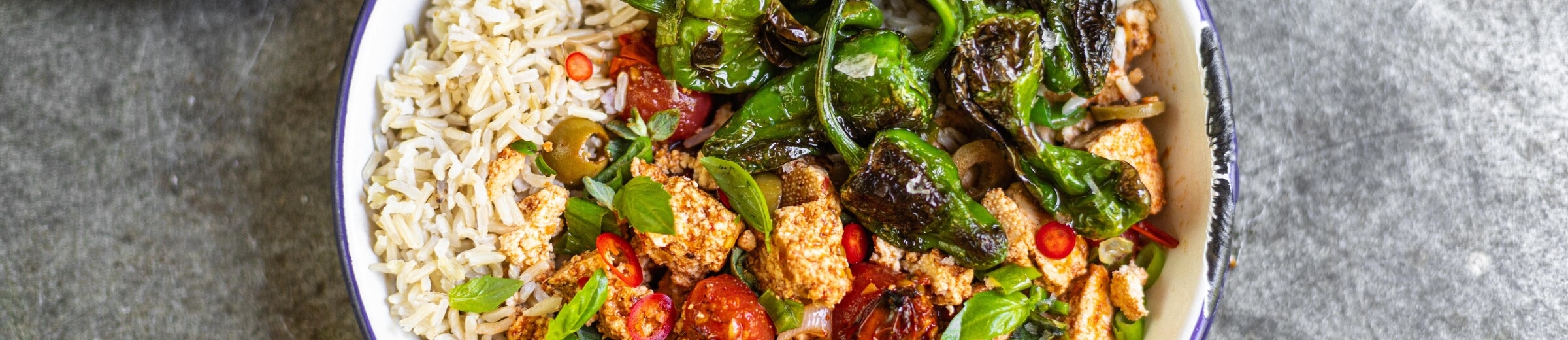 Smoky Tofu Picadillo with Padron Peppers recipe / Riverford