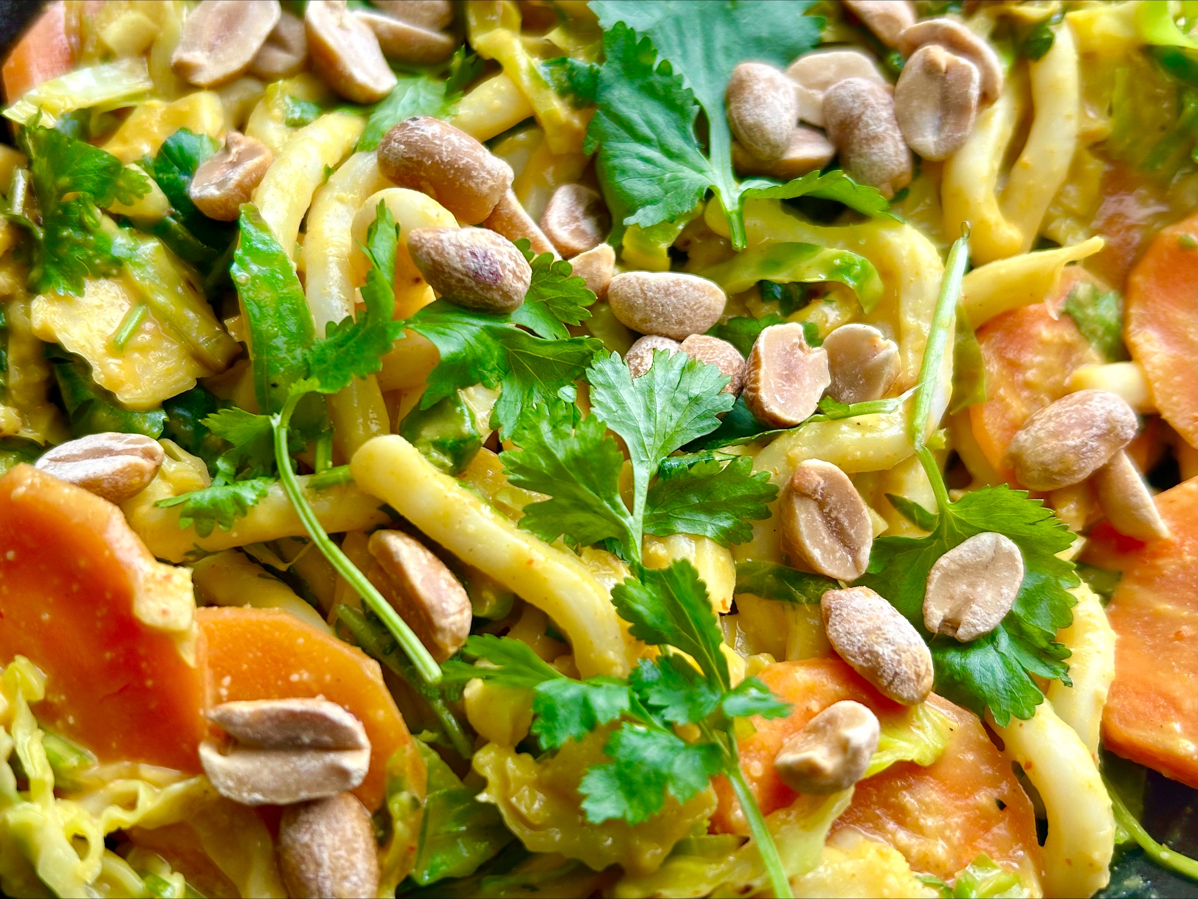 Shredded sprout & peanut stir-fry noodles recipe / Riverford