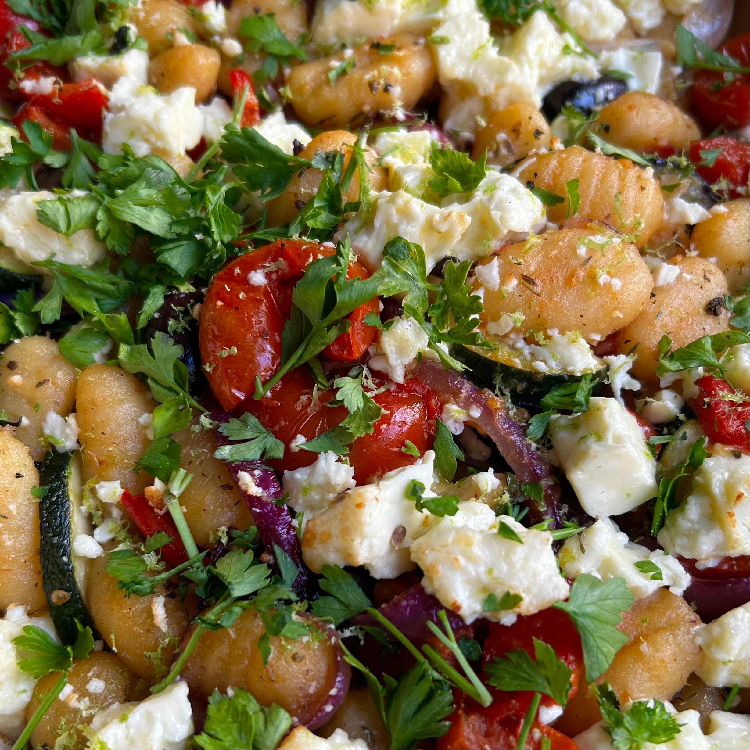 Greek gnocchi traybake recipe / Riverford