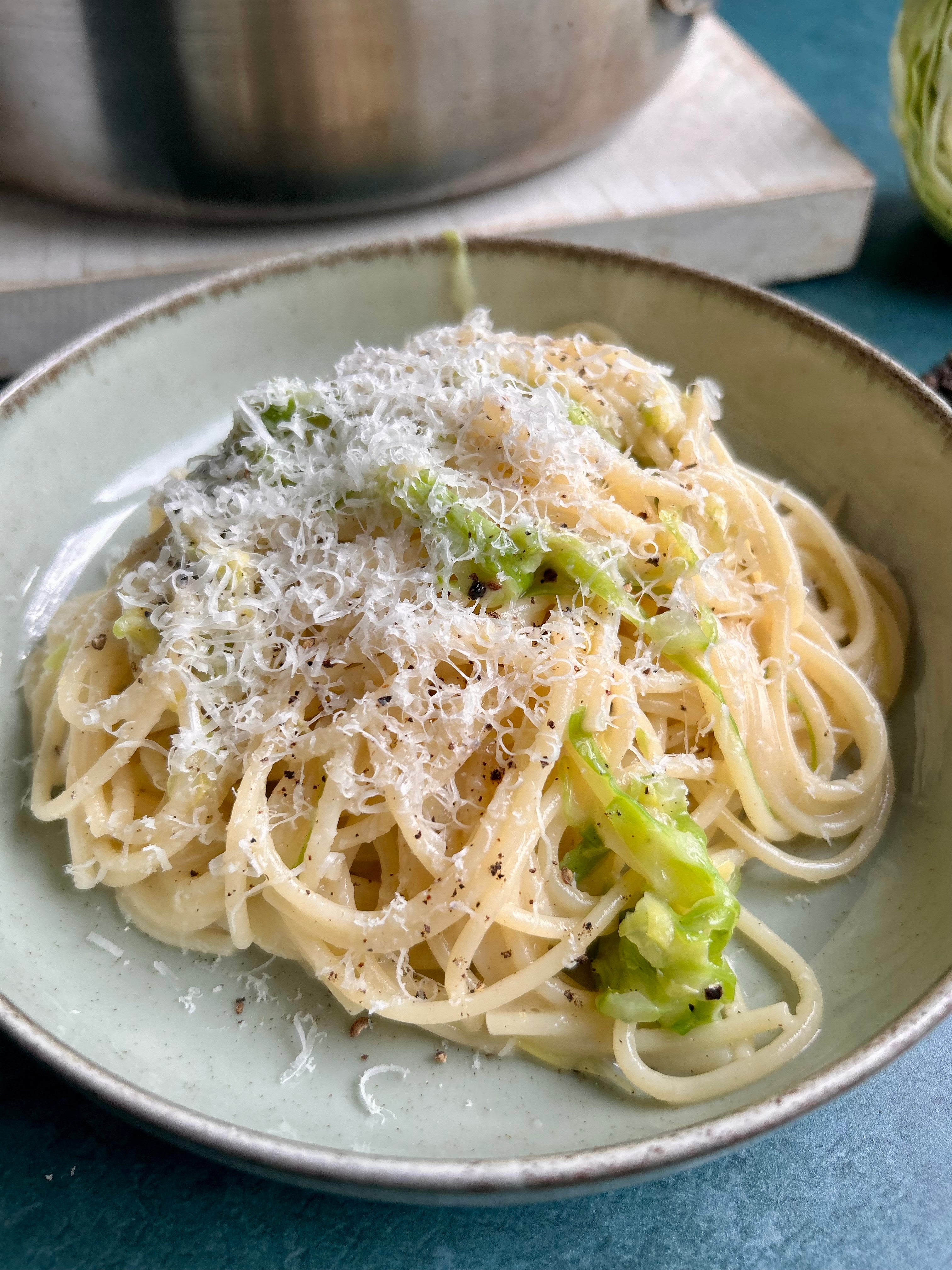 Cabbage cacio e pepe recipe / Riverford
