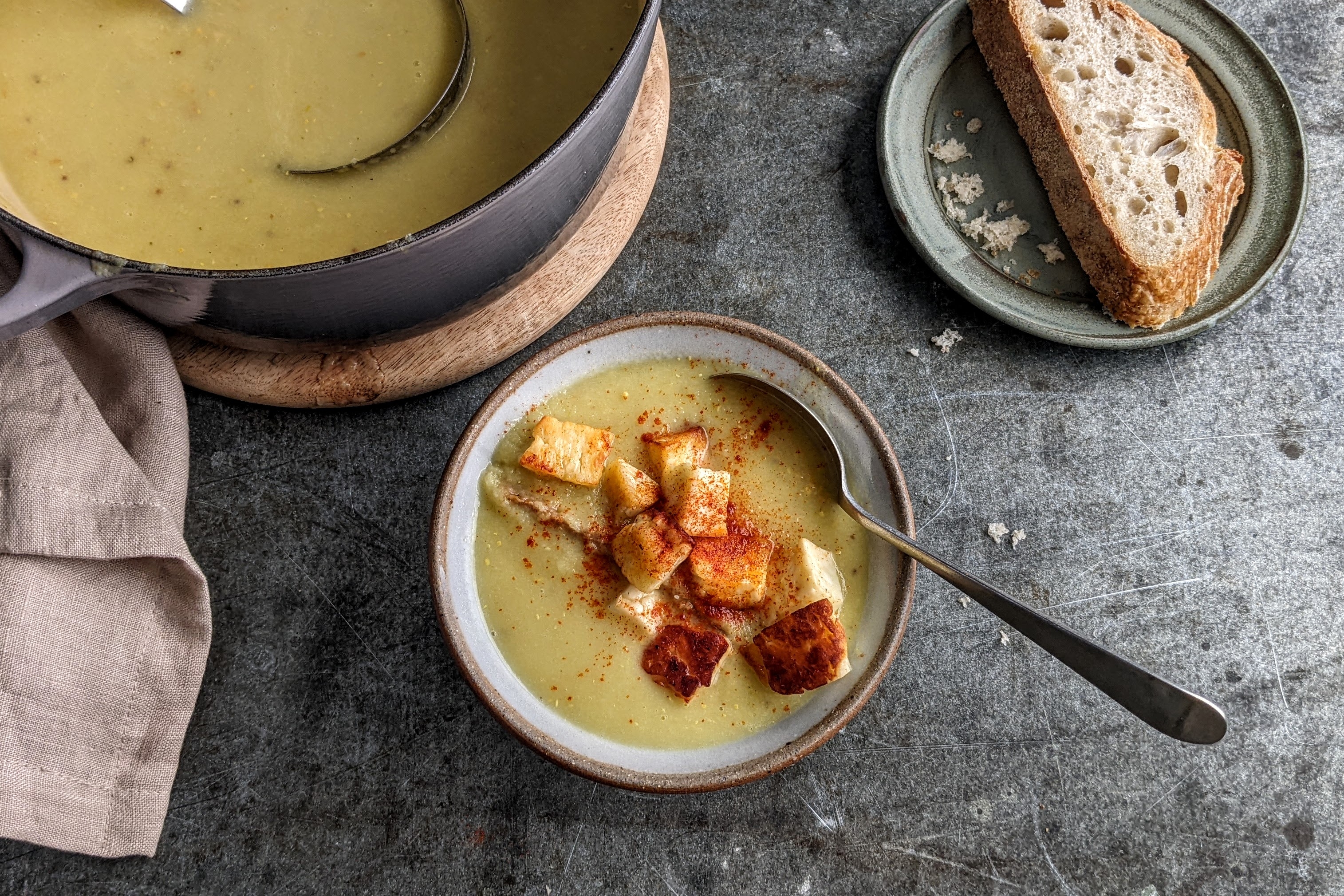 Parsnip, leek, apple and mustard soup recipe / Riverford