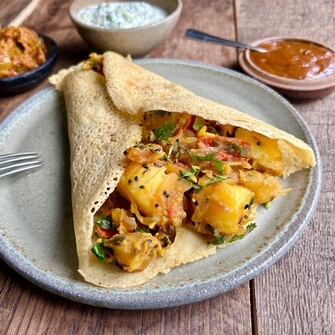 Dosa pancakes & spiced potatoes recipe / Riverford