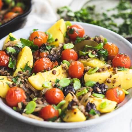 Saffron potatoes with Greek broad beans recipe / Riverford