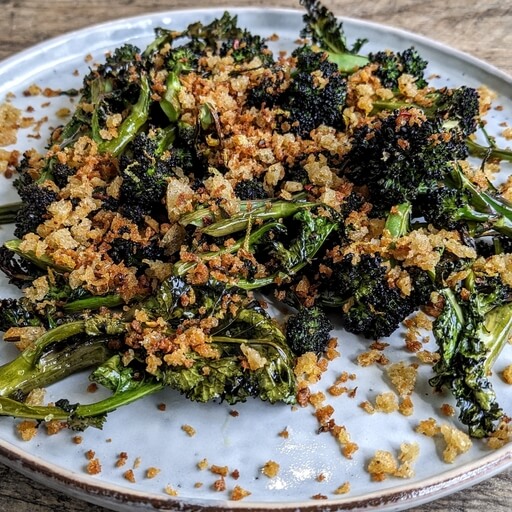 Purple sprouting broccoli with pangrattato recipe / Riverford