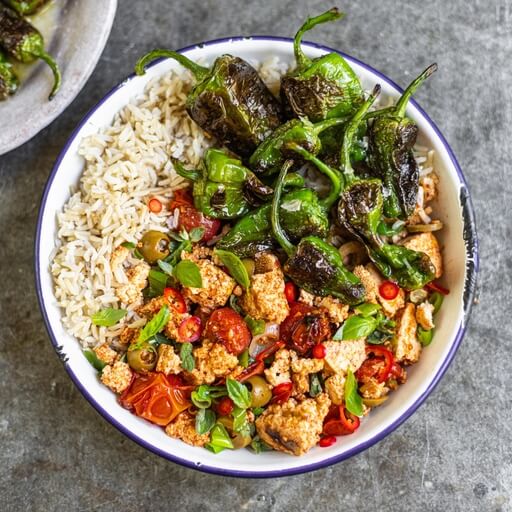 Smoky Tofu Picadillo with Padron Peppers recipe / Riverford