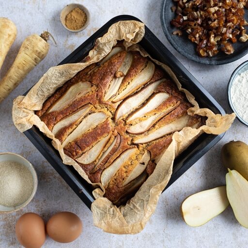 Pear, parsnip & ginger pudding recipe / Riverford