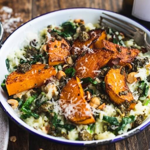 Roast squash & wild garlic risotto recipe / Riverford