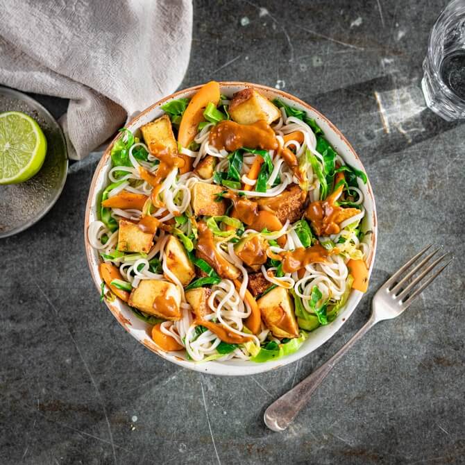Bang Bang Tofu & Seasonal Green Noodles recipe / Riverford